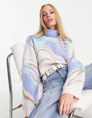 Bershka wave print jumper in mixed blue print | ASOS