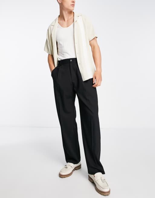 Bershka Wide Fit Tailored Trouser In Black Asos