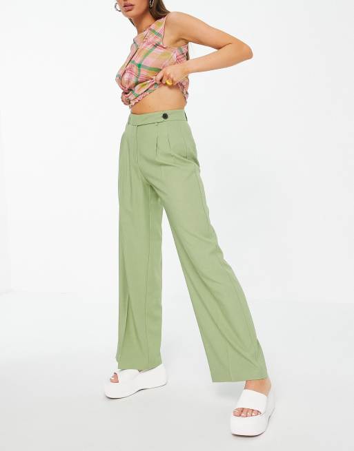 Bershka Wide Leg Tailored Trouser Co Ord In Soft Green Asos