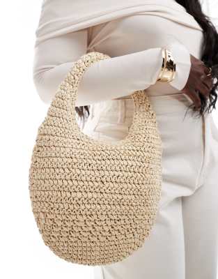 Bershka woven grab bag in natural straw | ASOS
