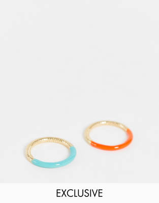 Big Metal London Exclusive x2 multipack enamel coated rings in pastel ...