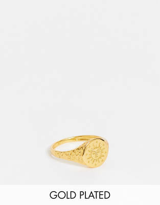 Bloom And Bay Bloom & Bay Gold Plated Signet Ring With Sun Detail ...