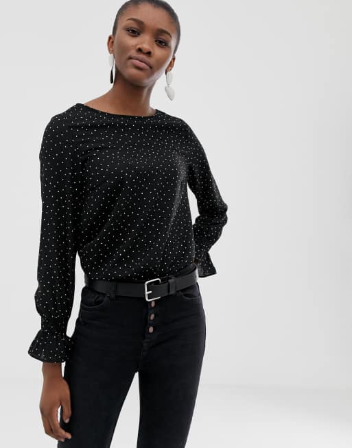 Блузка в горошек с рукавами клеш Pieces Shira | ASOS