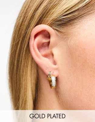Bohomoon Alexa gold plated hoops with baguette crystals | ASOS