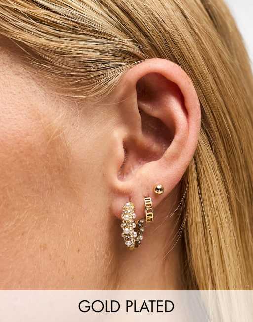 Bohomoon Alice gold plated faux pearl hoop earrings | ASOS