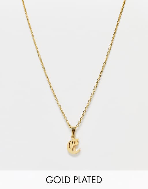 Bohomoon - Collier en acier inoxydable plaqué or avec pendentif initiale E gothique | ASOS