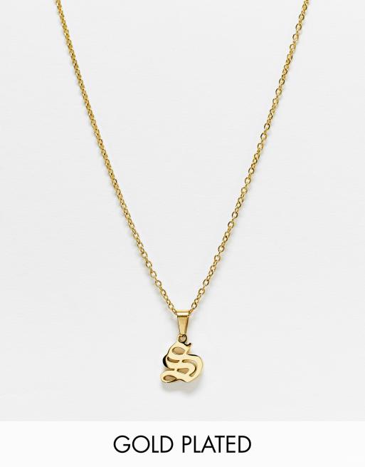 Bohomoon - Collier en acier inoxydable plaqué or avec pendentif initiale S gothique | ASOS