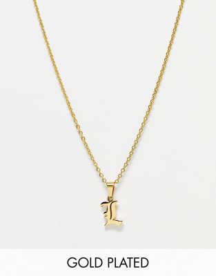 Bohomoon gold plated stainless steel necklace with gothic L initial ...