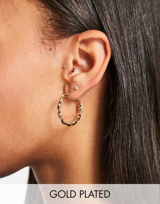 Bohomoon Ophelia gold plated stainless steel 30mm twist hoop earrings ...