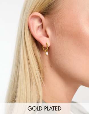 Bohomoon Tilly gold plated twisted hoop earrings with heart shaped opal ...