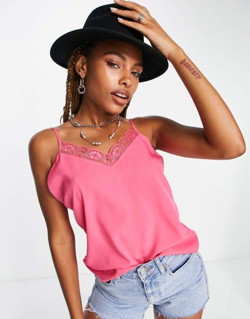 Bolongaro Trevor lace trim satin cami in pink | ASOS