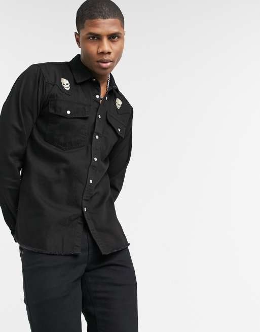 Bolongaro Trevor skull denim long-sleeved shirt | ASOS