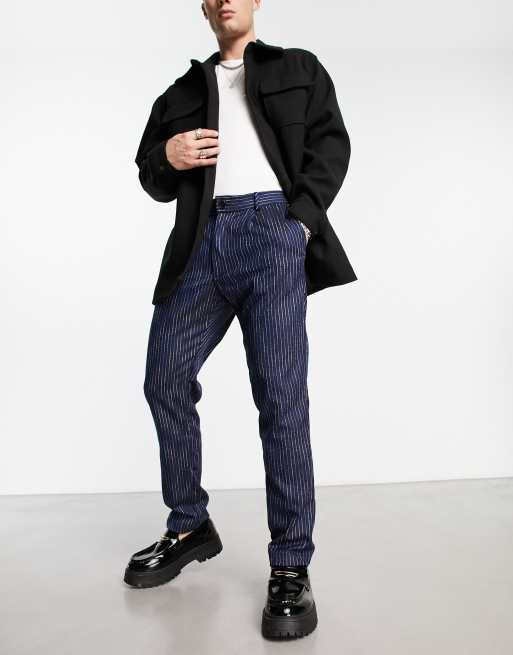 Bolongaro Trevor smart pants in navy pinstripe | ASOS
