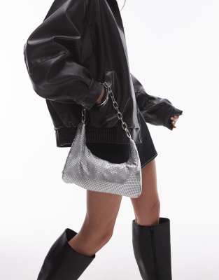 Bolso de hombro plateado estilo cota de malla con asa de cadena Sarah ...
