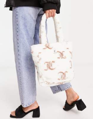 Bolso tote color crema con monograma estampado de piel sintética de ...