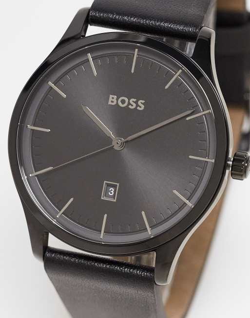 Boss – Armbanduhr für Herren mit Lederarmband in Schwarz 1513977 | ASOS