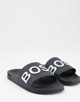 BOSS Bay logo sliders in black | ASOS