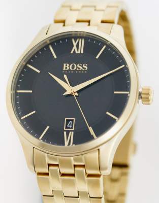 BOSS black dial bracelet watch in gold | ASOS