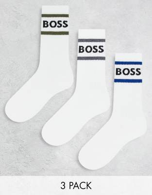 BOSS Bodywear 3 pack ribbed quarter socks in white | ASOS