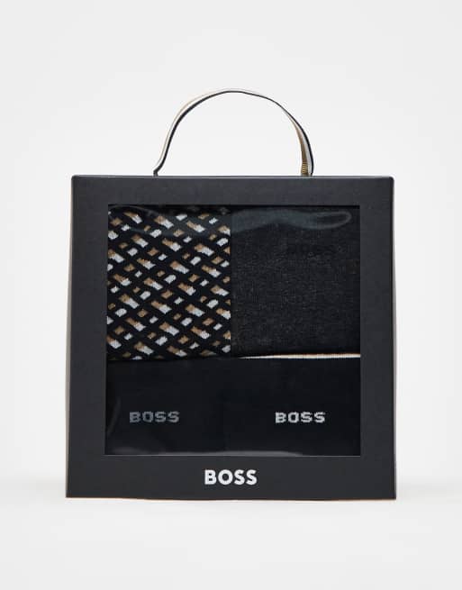 BOSS Bodywear 4 pack monogram gift set socks in black | ASOS