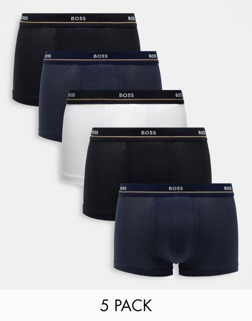 BOSS Bodywear 5 pack of trunks in white/navy/black | ASOS