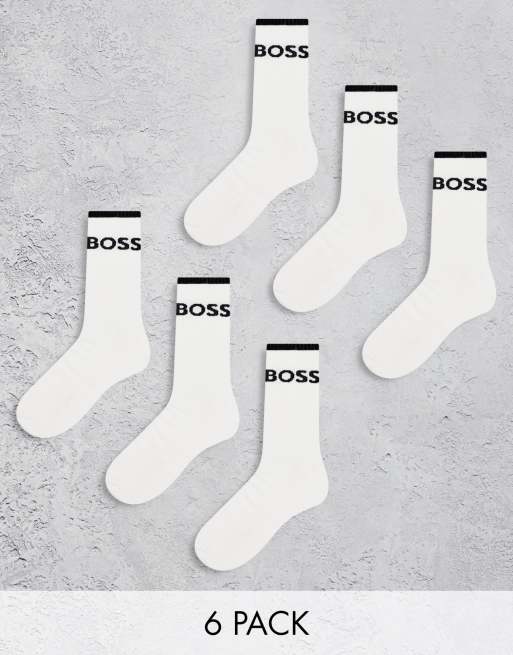BOSS Bodywear 6 pack logo ribbed socks in white | ASOS
