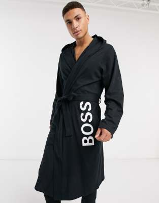 Boss Bodywear Logo Dressing Gown In Black | ModeSens