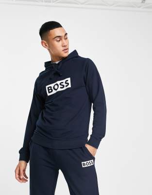BOSS Bodywear logo lounge hoodie in navy | ASOS