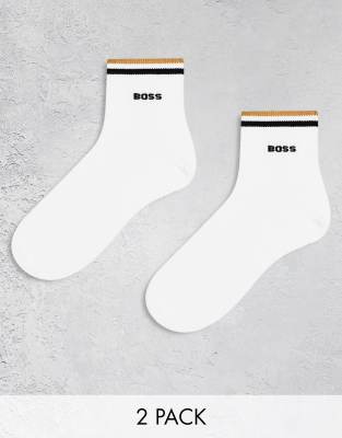 Boss - Bodywear - Lot de 2 paires de chaussettes rayées à logo - Blanc ...