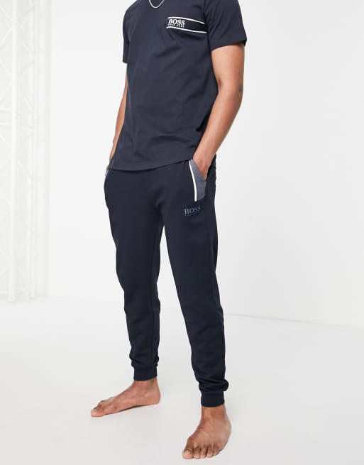 BOSS Bodywear trackies with contrast panels in navy | ASOS