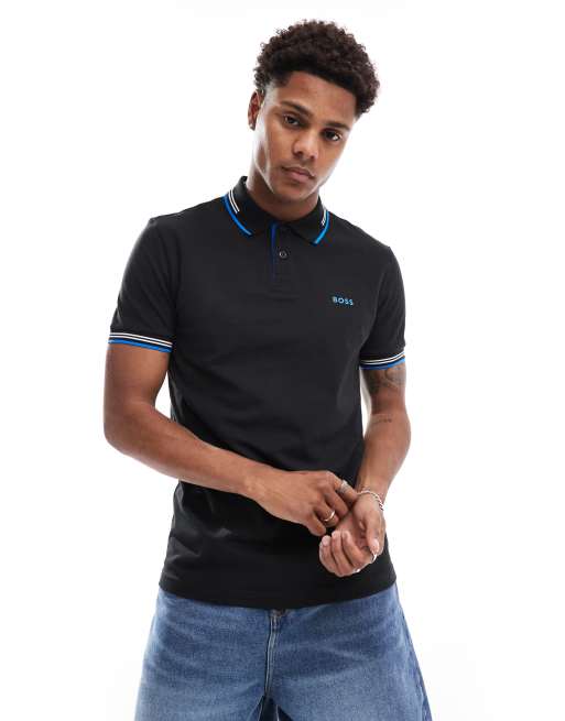 BOSS Green Paul Polo a lisere Noir bleu ASOS