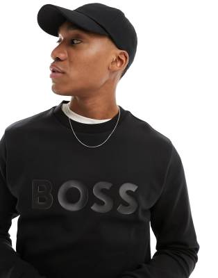 BOSS Green Salbo logo sweatshirt in black | ASOS