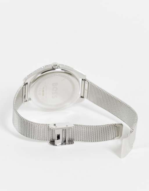 Boss mesh bracelet watch in silver | ASOS