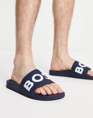 BOSS Orange Aryeh logo sliders in navy | ASOS