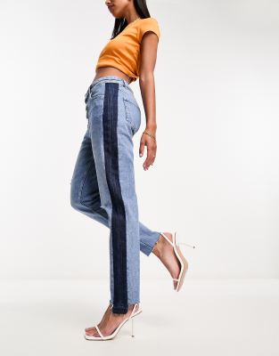 BOSS Ruth panelled jeans jeans in mid blue | ASOS