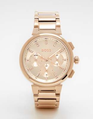 Boss womens bracelet watch with rose gold dial in rose gold | ASOS
