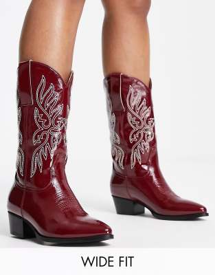 Botines rojo oscuro estilo wéstern de Glamorous Wide Fit | ASOS