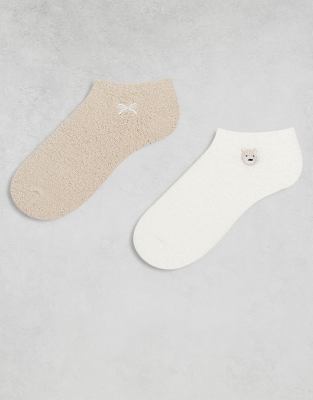 Boux Avenue 2 pack cozy trainer sock in bow and bear print | ASOS