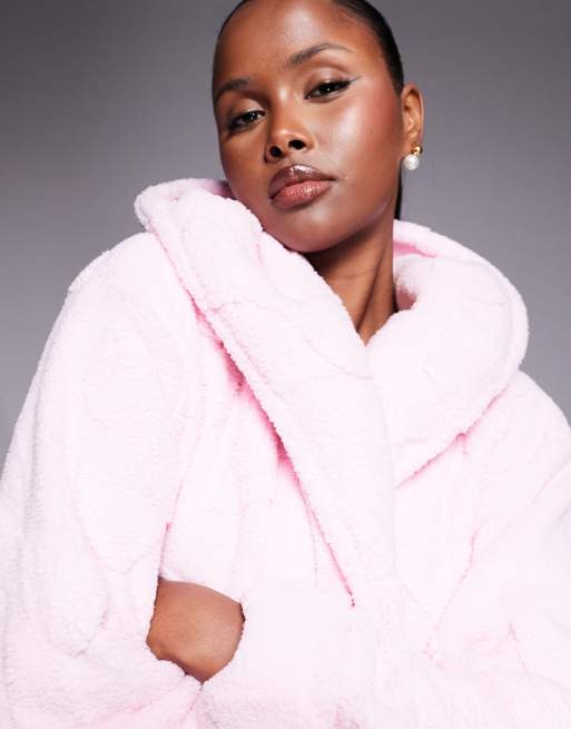 Boux Avenue jacquard bow pattern short robe in pink | ASOS