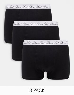 Brave Soul 3 pack boxers with logo waistband in black | ASOS