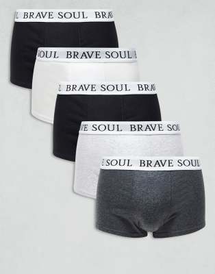 Brave Soul 5 pack boxers with logo waistband in black, grey, white | ASOS