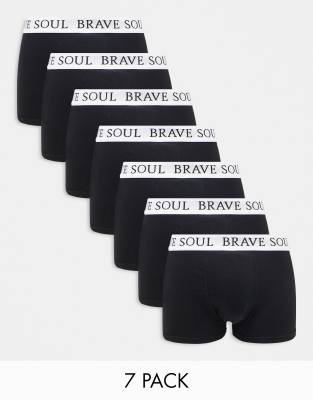 Brave Soul 7 pack boxers with contrast logo waistband in black and ...