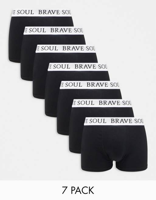 Brave Soul 7 pack boxers with contrast logo waistband in black and ...