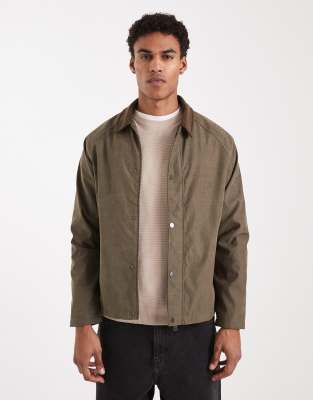 Brave Soul barn jacket with cord contrast collar in khaki | ASOS