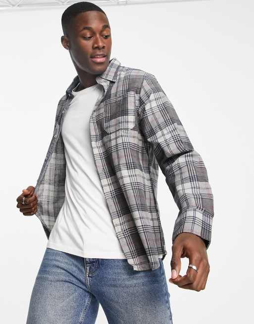Brave Soul check shirt in grey multi | ASOS