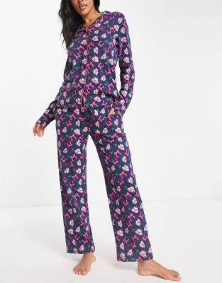 Brave Soul Christmas bells and bows pyjama set in navy | ASOS