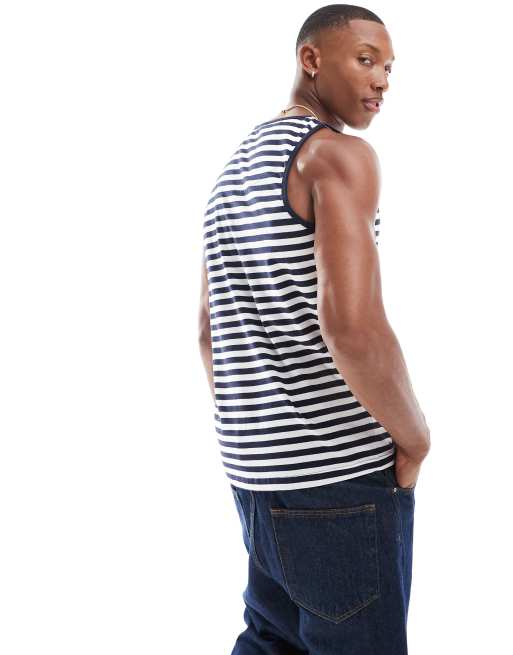 Brave Soul classic stripe vest in white & navy | ASOS