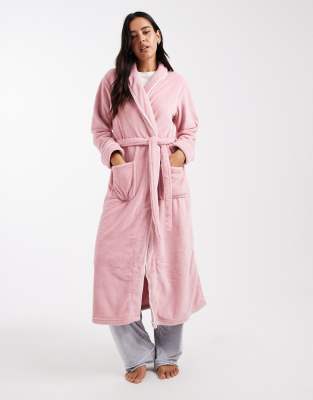 Brave Soul full length fluffy dressing gown in baby pink | ASOS