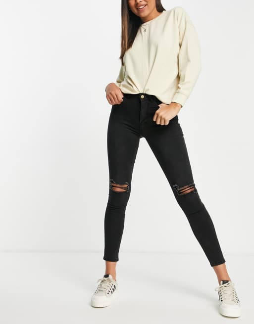Brave Soul – Gala – Enge Jeans in verwaschenem Schwarz mit Zierrissen ...