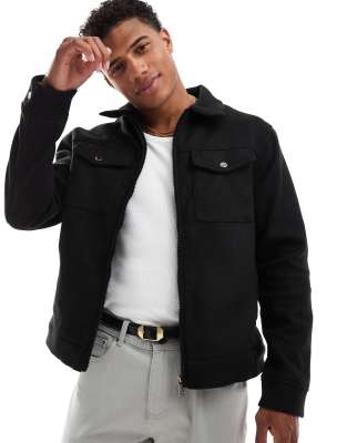 Brave Soul - Jack met rits van imitatiewol in zwart | ASOS